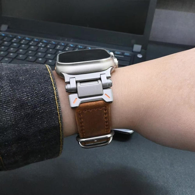 Apple Watch leather bracelet, ardillon buckle clasp, rugged explorer s