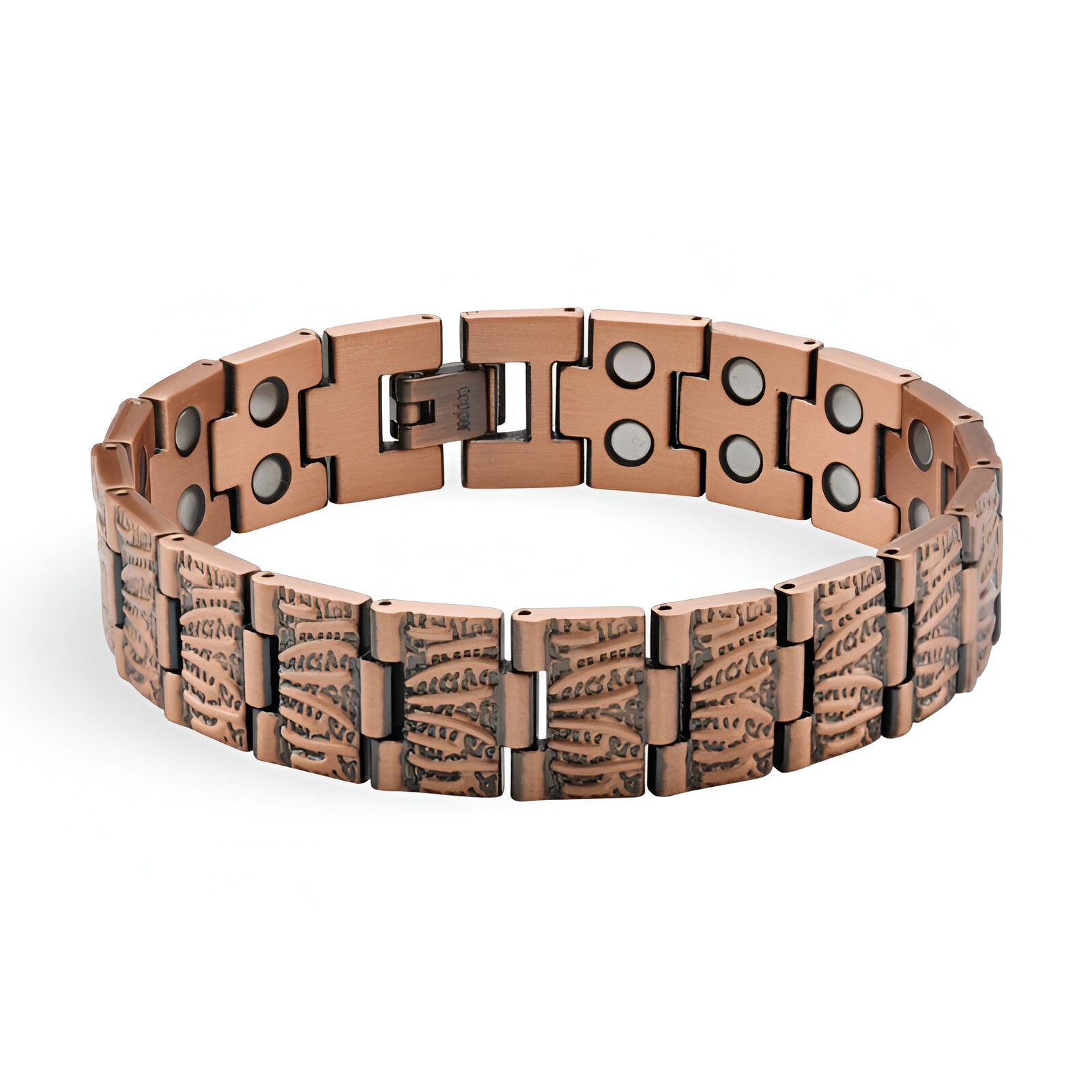 Magnetic bracelet with antique patterns, copper, for men, Asmund model